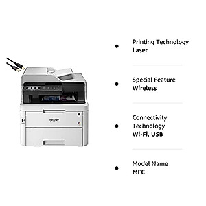 Brother MFC-L3750CDWA All-in-One Digital Wireless Color Laser Printer for Home Office, White - Print Copy Scan Fax - 24 ppm, 600 x 2400 dpi, Auto 2-Sided Printing, 50-Sheet ADF - Printer Cable