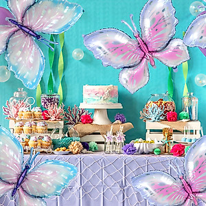 AEXHOT 8PCS Butterfly Balloons, Gradient Giant Butterfly Foil Mylar Balloon Butterfly Birthday Decorations for Butterfly Theme Birthday Party Wedding Supplies (Pink Purple, Blue)