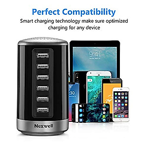 USB Wall Charger, Nexwell 30W 6-Port Desktop Charger USB Charging Station with Smart Identification Technology for iPhone, iPad, Android and Virtually All Other USB Enabled Devices