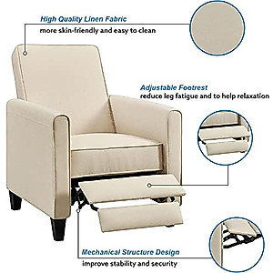 Landon Manual Pushback Recliner Chairs, Customizable Comfort in a Compact Design Reclining Chair, Small Recliners for Small Spaces with Adjustable Footrest, Linen Push Back Recliner Chair – Dark Gray