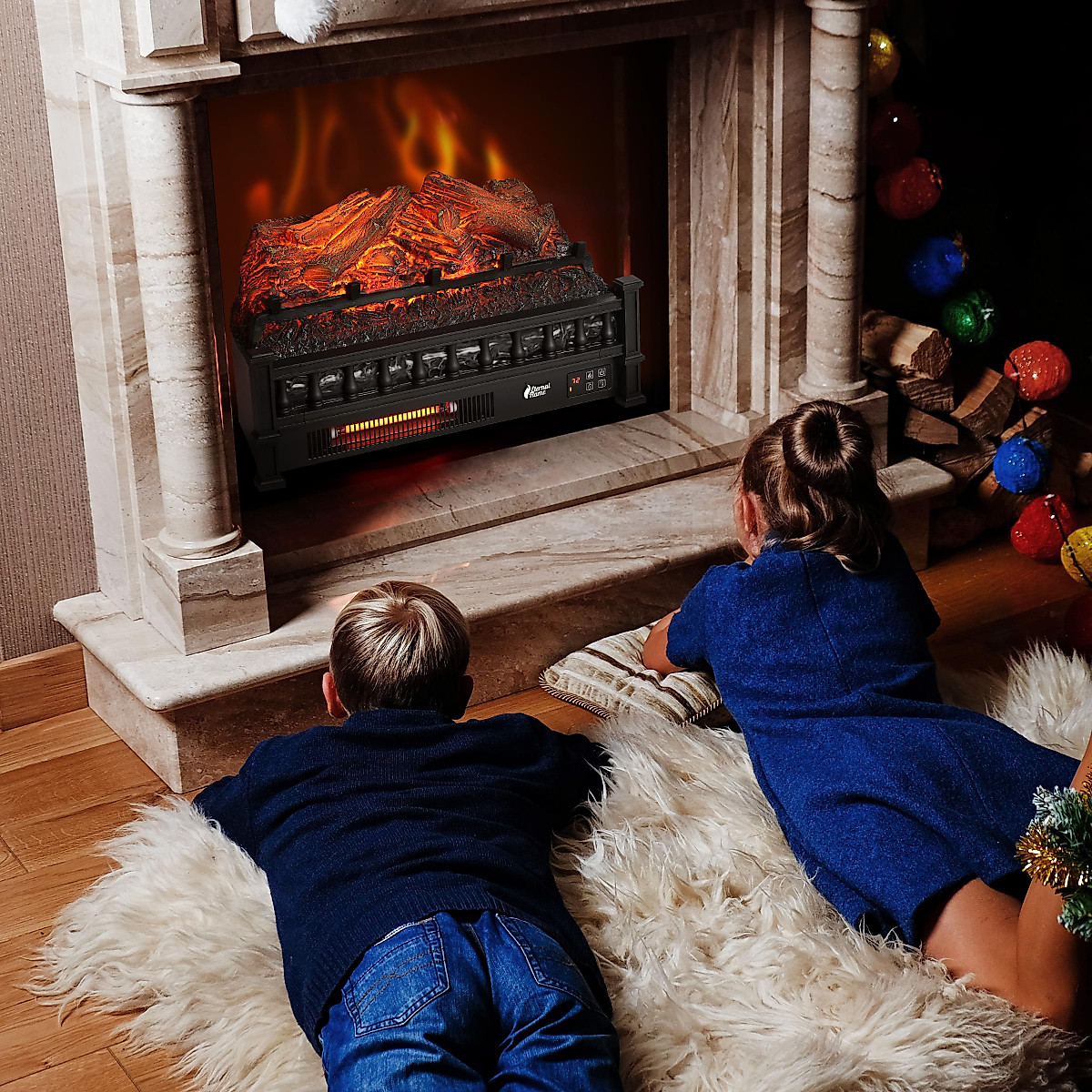 TURBRO Eternal Flame Infrared Electric Fireplace Logs, 23" Infrared Quartz, Remote Control Fireplace Insert Log Heater, Realistic Lemonwood Ember Bed, Thermostat, Timer, 1500W Black