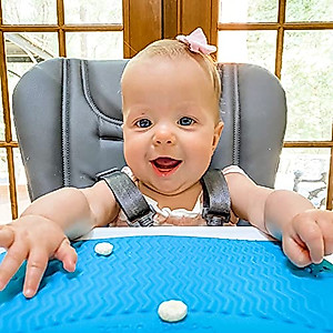 Handfullz Silicone Placemats Baby Food Table/High Chair Mat for Baby Feeding - Raised Wave Design for Easy Food Pickup and Motor Skills - Dishwasher Safe and BPA-Free - Single Blue