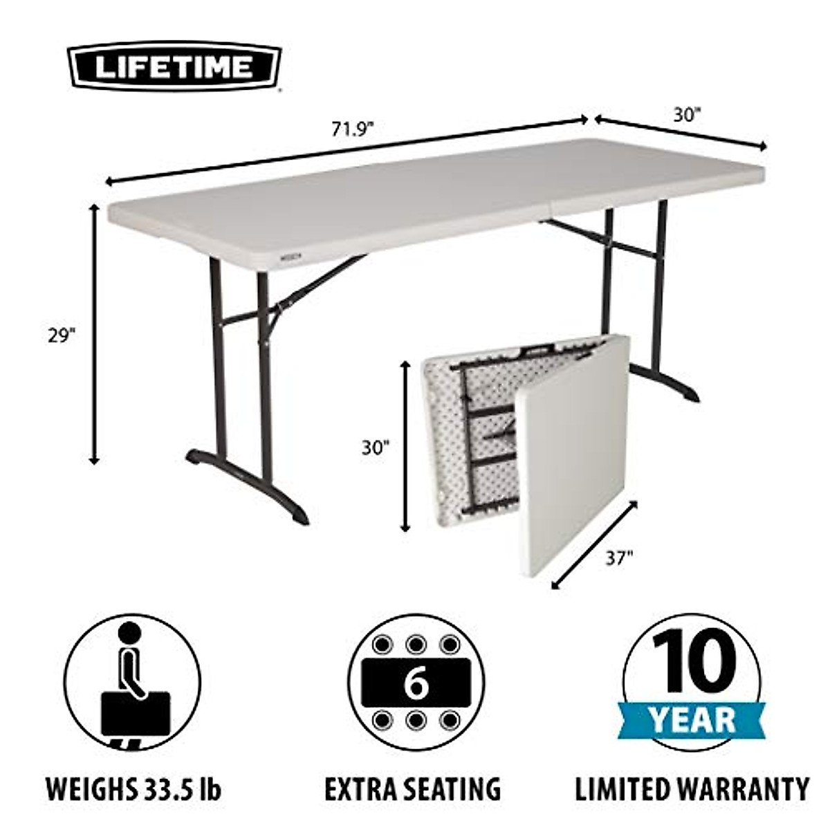 Lifetime 80382 Commercial Fold-In-Half Table, 6-foot, Almond