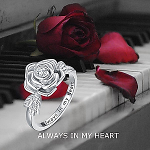 Rose Flower Cremation Urn Ring Holds Loved Ones Ashes 925 Sterling Silver Always in My Heart Cremation Keepsake Ring Memorial Jewelry Gift for Women (7)