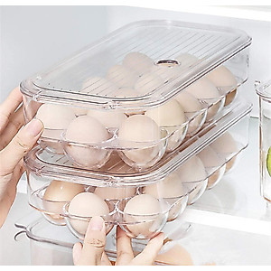 SANNO Vegetable Fruit Containers Fridge Food Storage Produce Saver Container Refrigerator Egg Holder Tray Stackable Covered Egg Tray Holder