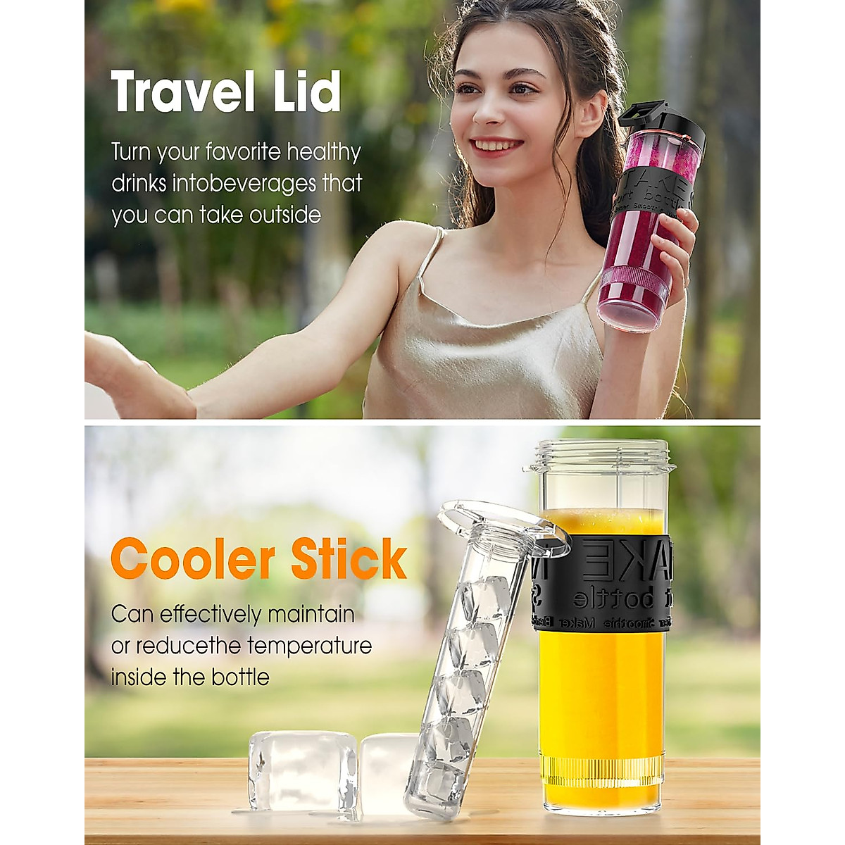 COOL KNIGHT Personal Blender, 500W Portable Blender for Shakes and Smoothies, 10 Pieces Personal Smoothie Blender Set, With 2 * 20 oz Travel Mugs, Carrier Bag, Cooler Stick and Lemon Juicer.BPA Free