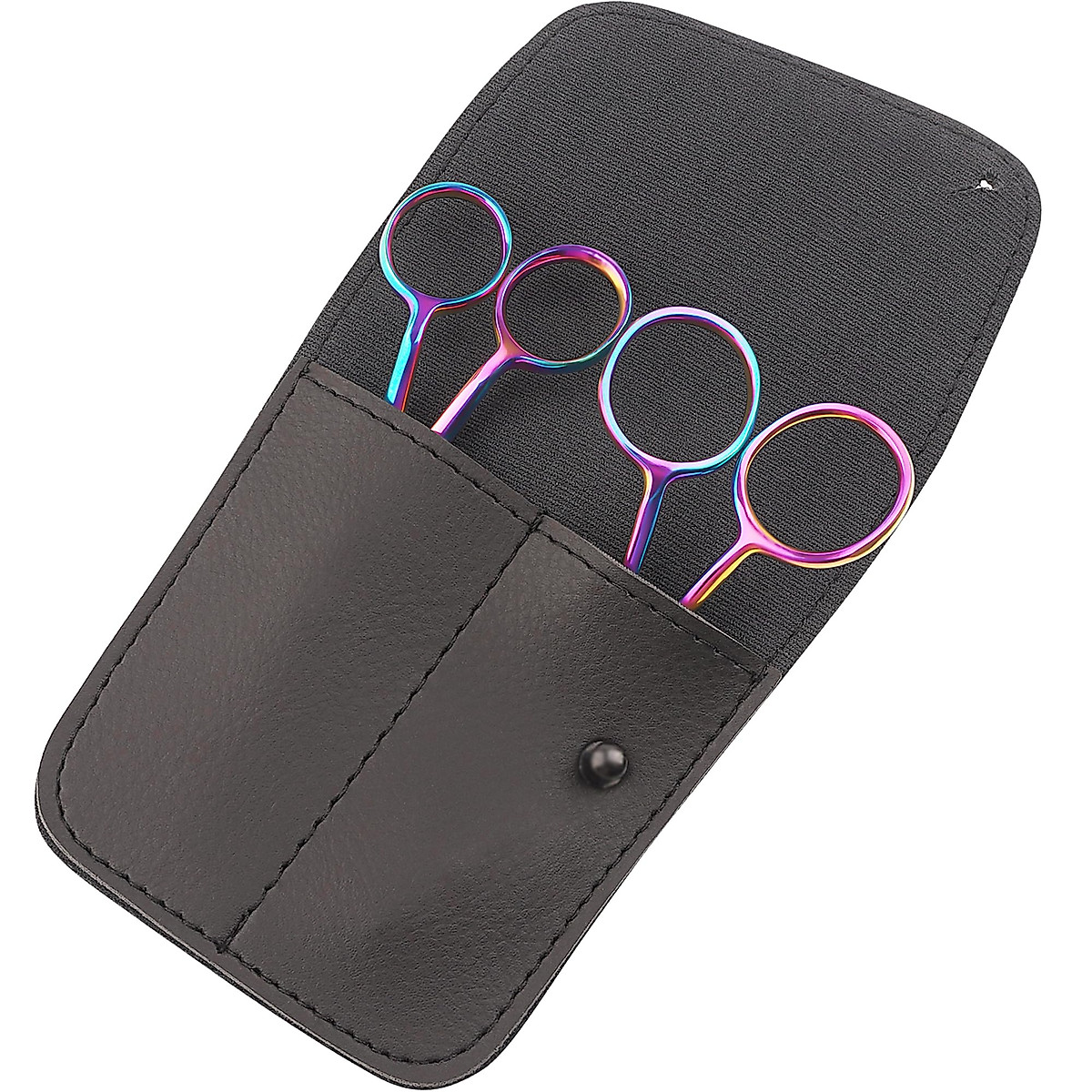 MAKER AND MARKET Small Embroidery 4.5 Inch Scissors Set of 2 Kit - Mini Double Bend Offset Duckbill and Double Bend Long Applique Needlepoint Blade with Pouch Sleeve (Rainbow)