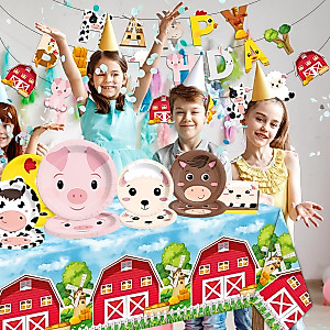 Farm Birthday Decorations-142Pcs Farm Animals Tableware Barnyard Themed Plates and Napkins Kit Farm Birthday Party Supplies for 20 Guest