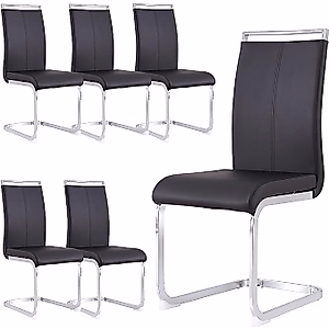 Btikita Modern Dining Chairs Set of 6, Faux Leather High Back Side Chairs Stylish Armless Chair with C-Shaped Tube Chrome Metal Legs for Dining Room Kitchen Office (Set of 6, Light Grey)