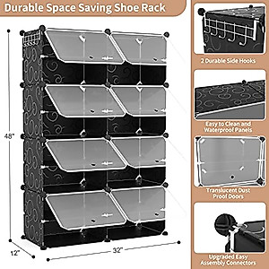 ROJASOP Shoe Rack Organizer, 8-Tier Shoe Organizer 32 Pairs Portable Shoe Rack Organizer Shoes Storage Cabinet Shoe Racks for Closet Entryway Bedroom (Black, 2 by 8)