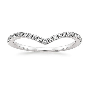 Sz 5.0 Solid 10K White Gold Diamond 2MM Chevron Half Eternity Stackable Wedding Anniversary Band Ring