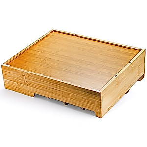 Frcctre Bamboo Utensil Caddy Organizer for Countertop, 8 Compartment Paper Plate Holder, Adjustable Utensil Holder Silverware Organizer Cutlery Organizer Box for Plate, Cup, Fork, Spoon, Napkin