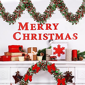 Sggvecsy 49.2Ft Christmas Green Red Silver Tinsel Garland Xmas Tree Decorations Christmas Metallic Twist Garland Ceiling Hanging Decorations for New Year Party Birthday Holiday Indoor Outdoor Supplies