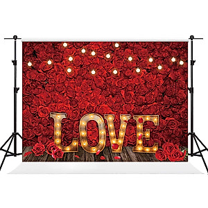 Mother's Day Red Rose Backdrop Rustic Love Rose Flowers Retro Wooden Romantic Photography Background Girls Women Wedding Bridal Shower Party Decoration 7x5FT