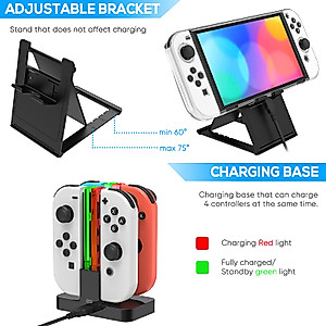 Accessories Bundle for Nintendo Switch OLED Model, MENEEA Carrying Case & Screen Protector, Clear Cover Protector, Grips & Charger Dock for Joycons, Steering Wheels, Console Stand & Game Card Case
