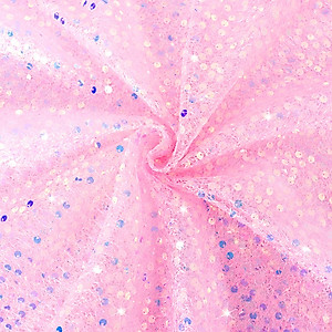 FUHSY Sequin Fabric by The Yard Sequin Pink Fabric Sparkly Sequin Material Fabric Iridescent Mermaid Fabric 1 Yard Large Sequins Sewing Fabric Glitter for Costume Dresses Clothing DIY Crafts