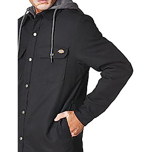 Dickies mens Fleece Hooded Duck Shirt Jacket With Hydroshield Work Utility Outerwear, Black, X-Large US