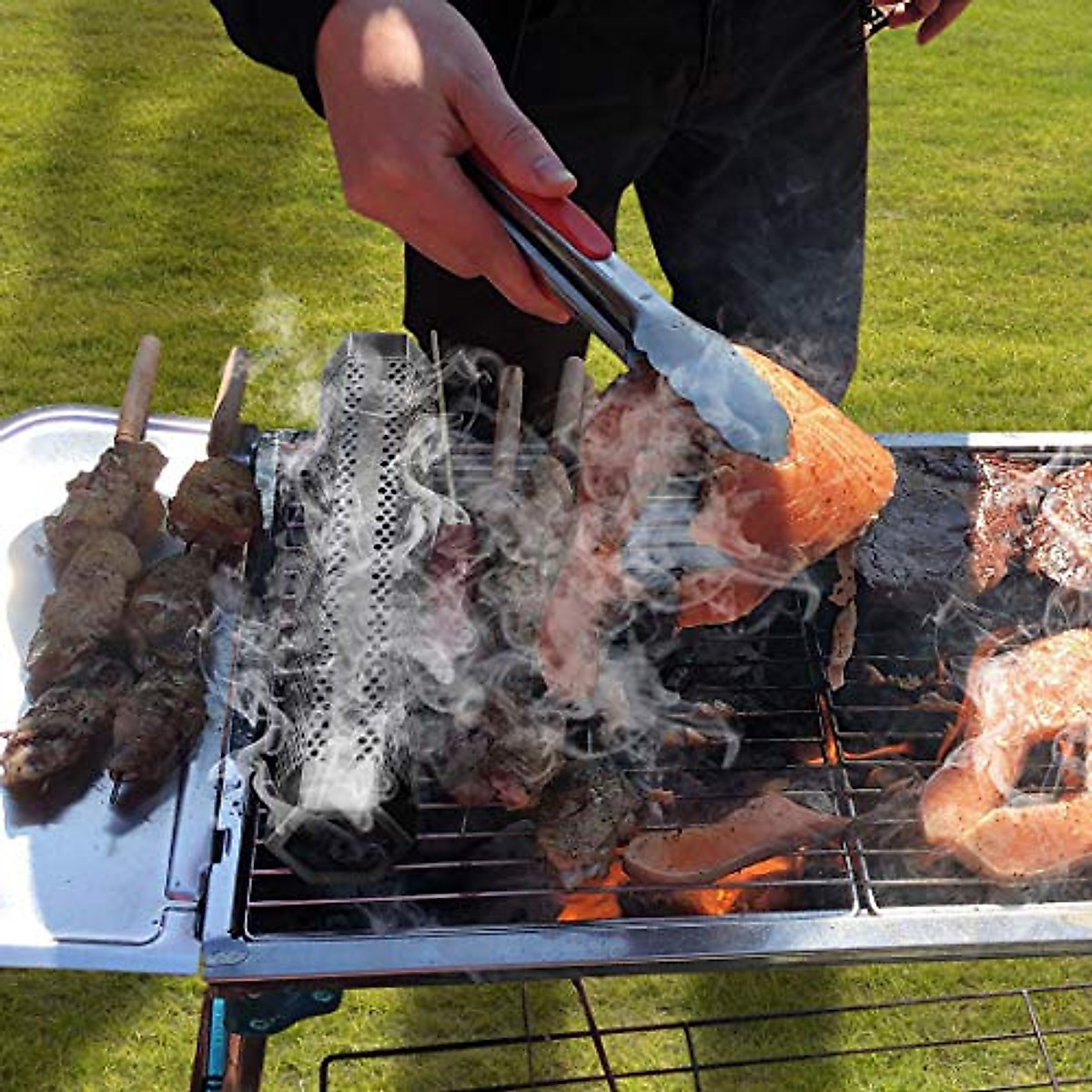 Pellet Smoker Tube, 12" Stainless Steel BBQ Wood Pellet Tube Smoker for Cold Or Hot Smoking, 5 Hours of Billowing Smoke Generator for Electric Gas Charcoal Grill or Smokers,Bonus Brush