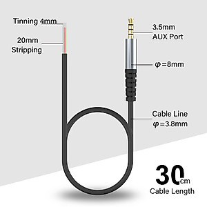 HIEbee Replacement 3.5mm 1/8" TRRS Stereo Male Plug to Bare Wire Open End Audio Cable for Headphone Headset Earphone Microphone Cable Repair(2 Pack1ft)