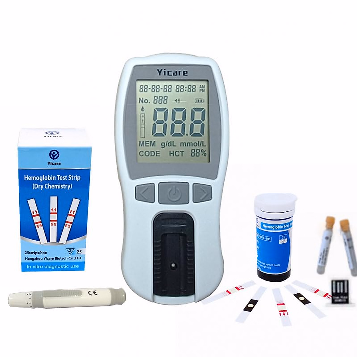Healthcaretuye Hemoglobin Meter Hemoglobin Test Meter Hemoglobin Test Kit Analyzer + 75pcs Strips, Blue