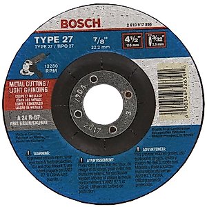 Bosch CG27M450 4-1/2 In. 3/32 In. 7/8 In. Arbor Type 27 24 Grit Light Grinding/Metal Cutting Abrasive Wheel