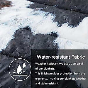 Bedvcaty Camping Blanket, Puffy Waterproof Travel Blanket, Warm Cozy Picnic Blanket, for Outdoors, Travel, and Mountain.(Cow, 78" x 56")