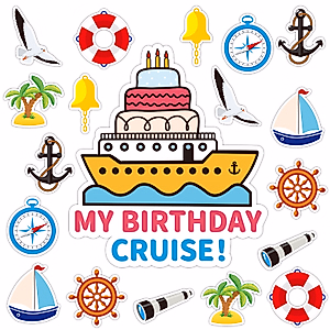 28Pcs Cruise Door Decorations, Birthday Magnetic Cruise Ship Magnets Funny Door Decorations for Stateroom Cabin Door, Anniversary Cruise for Happy Birthday Carnival Party Supplies Favors on Cruise