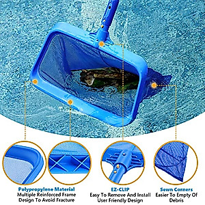 Mowend Swimming Pool Skimmer Net Only, Leaf Pool Net with15.4 Inch Deep Bag Catcher for Heavy Cleaning Ponds, Fits Standard 1-1/4" Pool Pole (Pole Not Included)