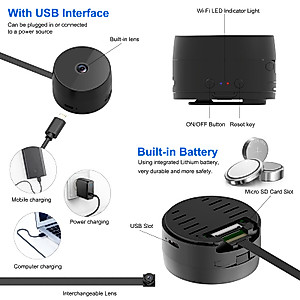 PAMBRUM Spy Camera, 1080P Mini Hidden Cameras Wireless Wi-Fi Security Camera with 2-Lens 90°flip Motion Detector Night Vision for Home Surveillance Indoor and Outdoor