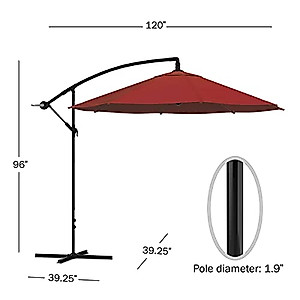 Pure Garden Offset Patio Umbrella – 10 Ft Cantilever Hanging Outdoor Shade - Easy Crank and Base for Table, Deck, Porch, or Poolside (Red)