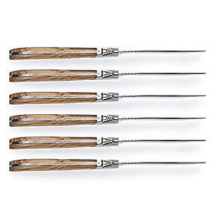 FLYINGCOLORS Flying Colors Laguiole Steak Knife Set. Stainless Steel, Olive Wood Handle, Gift Box, 6 Pieces