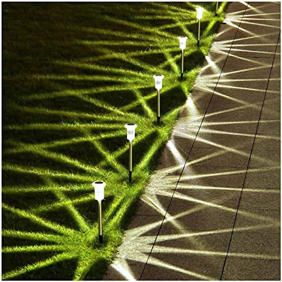 Gorrzai Solar Outdoor Lights 10 Pack Pathway Solar Lights LED Waterproof Stainless Steel Garden Stake for Pathway, Walkway, Sidewalk, Driveway, Lawn (Warm White)
