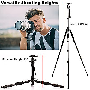 FTF GEAR Compact Aluminum DSLR Camera Tripod and Monopod, Loads up to 20 lbs