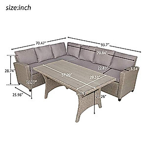Merax Outdoor Patio Furniture Set, Rattan Wicker Patio Sectional Sofa, Garden Poolside Backyard Conversation Set with Cushions (Brown)