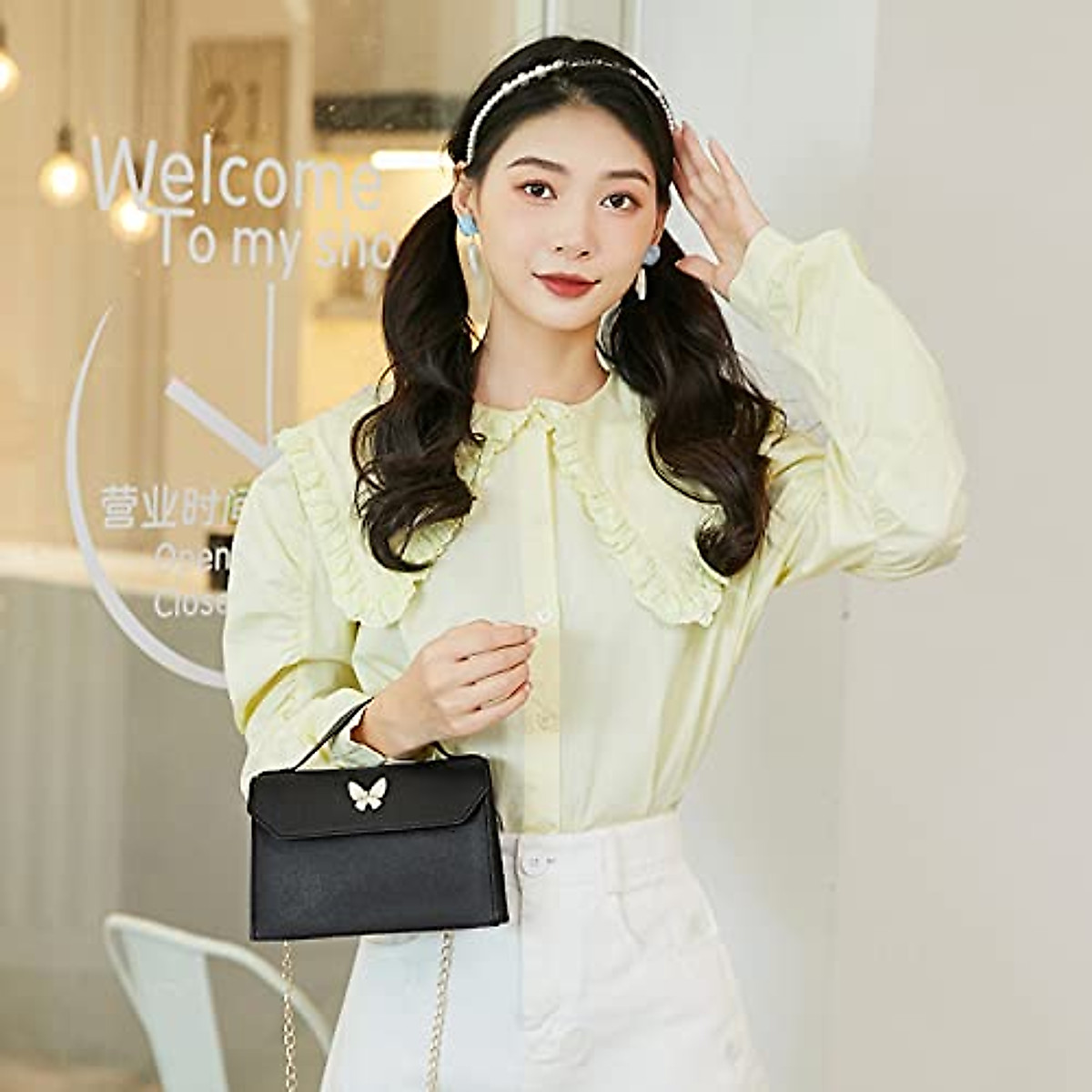 HPWRIU Mens Leather Fashion Women Artificial Leather Solid Color Bow Tie Hasp Phone Bag Shoulder Bag Organized Satchel