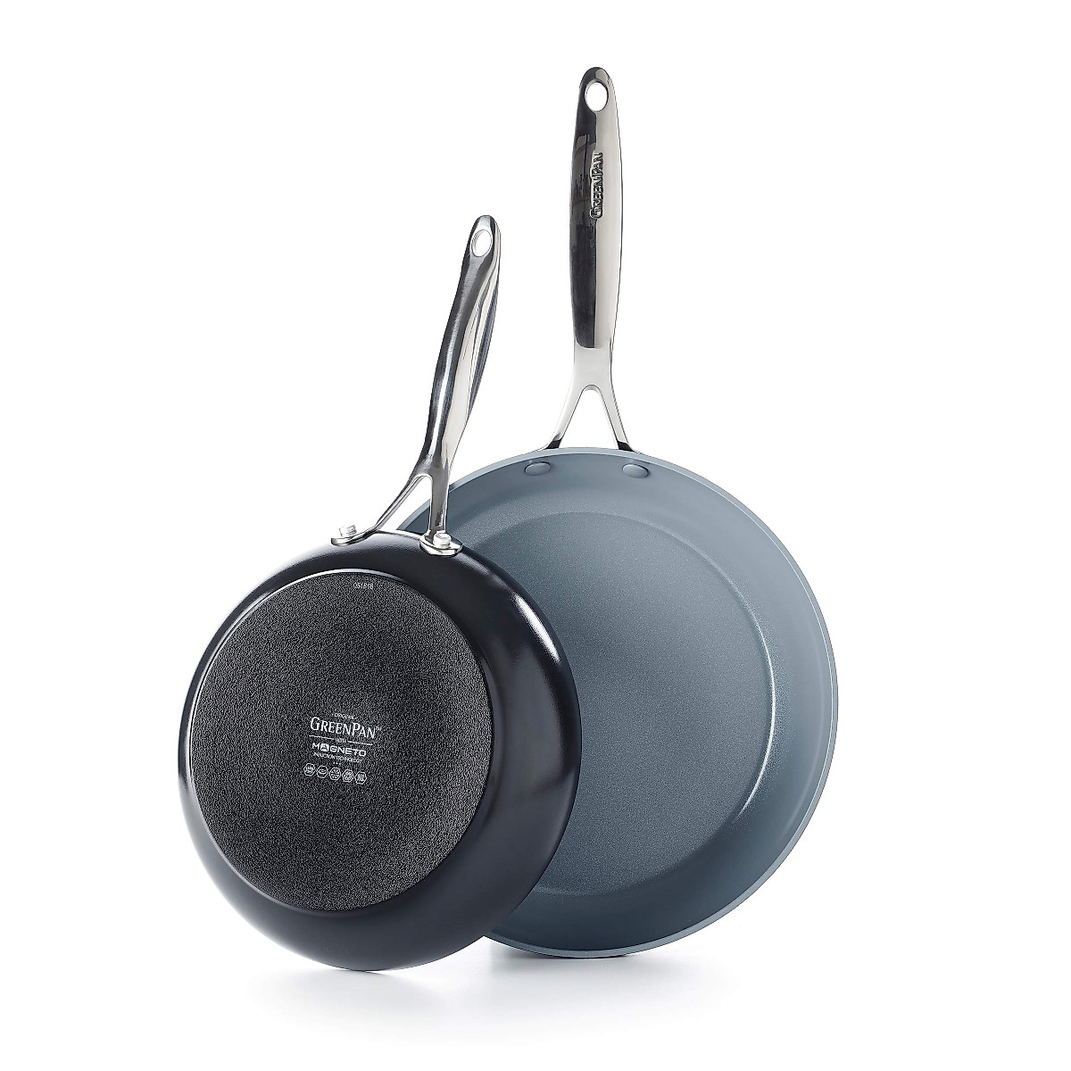 GreenPan Valencia Pro Hard Anodized Induction Safe Ceramic Nonstick, 10" and 12" Set, Gray & Mini Healthy Ceramic Nonstick, Round Egg Pan, 5", Gray