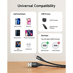 Anker 551 USB-A to Lightning Cable (10ft), MFi Certified iPhone Cable for Flawless Compatibility with iPhone iPhone 13 13 Pro 12 Pro Max 12 11 X XS XR 8 Plus and More(Black)