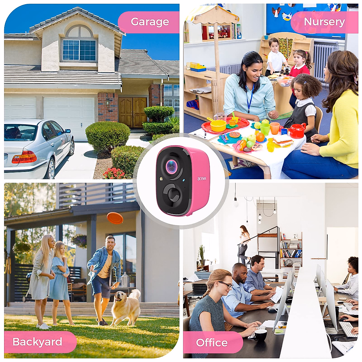 acesee Solar Security Cameras Wireless Outdoor, 1080P Outdoor Camera Wireless,Home Security Cameras System with Solar Panel,Solar Camera for Spotlight,Color Night Vision (White)