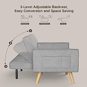 Gizoon Futon Couch Bed, 70.9" Sleeper Sofa with Adjustable Backrest, Modern Folding Daybed for Living Room, Dorm, Bedroom, Apart, 6 Legs and 2 Extra Support Rods, Removable Armrests