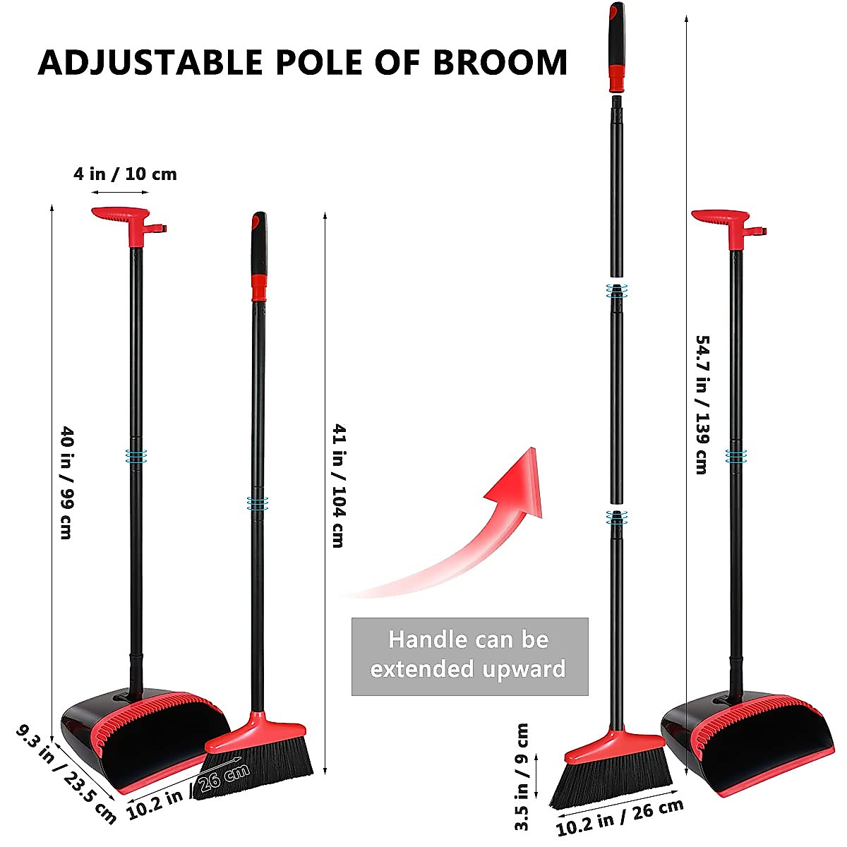 Broom and Dustpan Set for Home - Broom Dustpan Set with Long Handle - Broom with Dustpan Heavy Duty