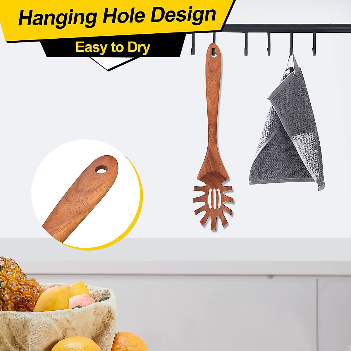 Best Wooden Pasta Spoon Spaghetti Fork 12.5 Inch Long Hand Pasta Serving Utensils Acacia Wood Spaghetti Server Spoon Pasta Forks Spaghetti Ladle Pasta Spatula Tool Noodle Spoon