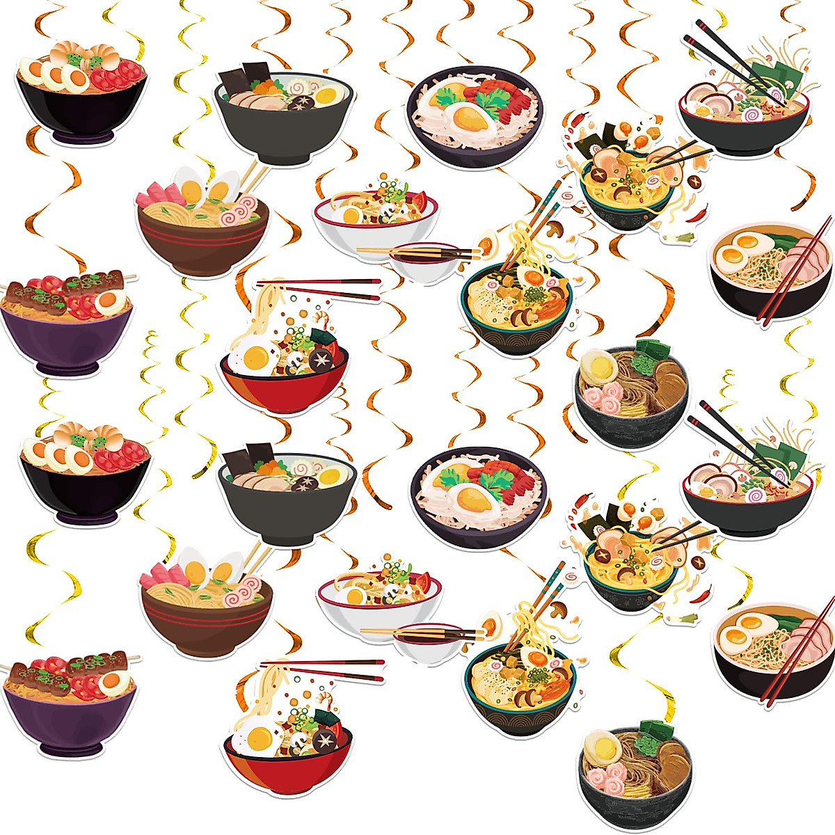 24 Pieces Ramen Hanging Swirls Japanese Noodles Streamers Ramen Hanging Decorations Ceiling Swirls for Ramen Noodles Birthday Party Decorations Party Supplies Baby Showers Decorations