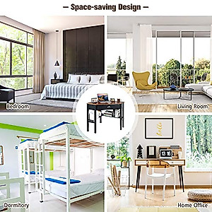 GOFLAME Computer Corner Desk, Wood Compact Home Office Writing Worstation with Drawer and Shelves, Laptop PC Corner Table for Small Space Home Office (Coffee)