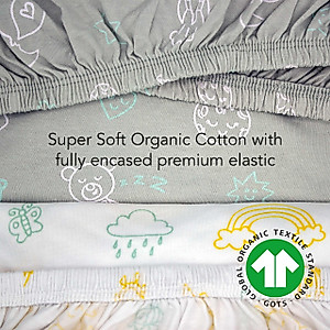 Luvberries 100% Organic Cotton Bassinet Sheets (Set of 2) for The Guava Lotus Travel Bassinet - Baby and Newborn, Fitted Bassinet Sheets, for Boys & Girls (Green and Yellow)