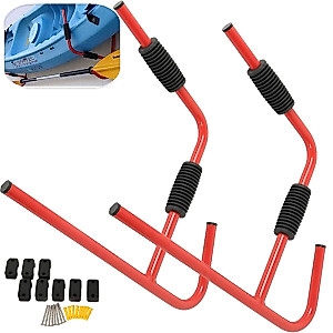 TC-Home Kayak Rack Storage Wall Mounted Kayak Holder 100 lbs Kayak Ladder Indoor Surfboard Folding Hanger Red