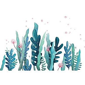 Amaonm Creative Cartoon Removable 3D Under The Sea World Nature Scenery Wall Stickers Ocean Grass Colorful Seaweed Baseboard Wall Decal for Wall Corner Nursery Room Bathroom Living Room (Grass)