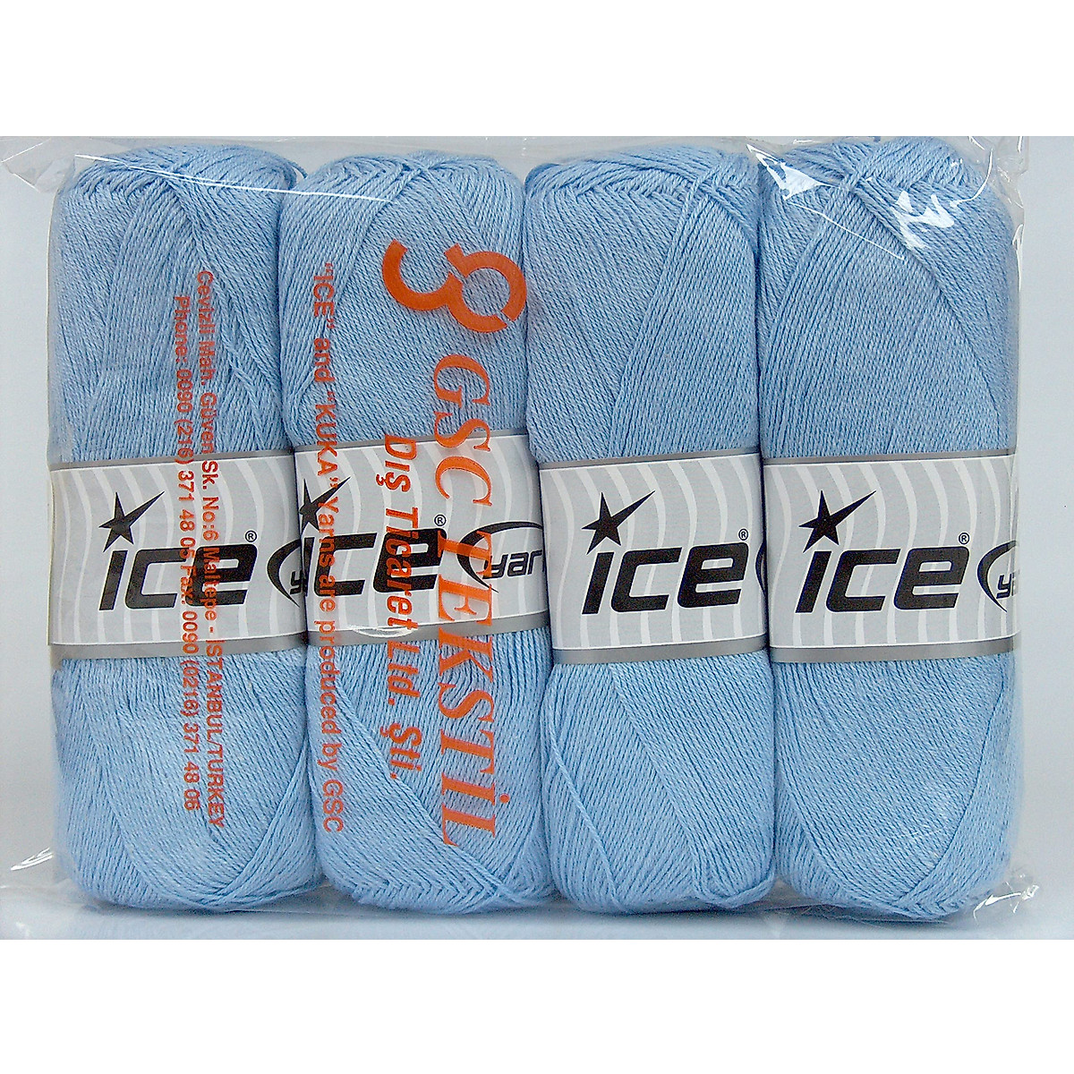 Lot of 4 x 100gr Skeins Ice Yarns COTTONAC FINE (50% Cotton) Yarn Baby Blue