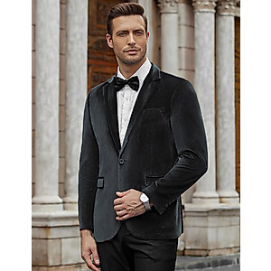 COOFANDY Mens Velvet Blazer Black Tuxedo Jackets Notched Lapel Single Button Prom Jackets (Black L)