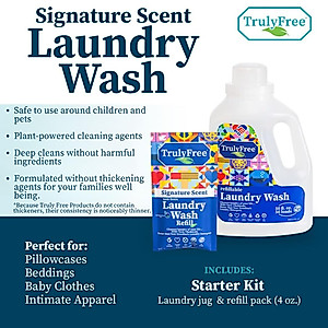 Truly Free Laundry Detergent for Sensitive Skin | Gentle & Safe for Baby Clothes | Plant-Based | Easy to Dissolve to Create a Liquid| Include 1 Refillable Bottle| Signature Scent (50 Loads)