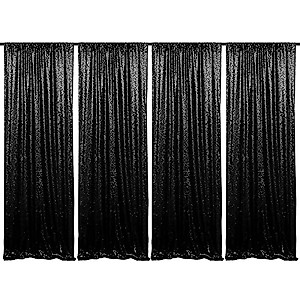 Black Sequin Curtain Backdrop Bling Fabric Backdrop Sparkly Photography Background Backdrop for Halloween Decorations